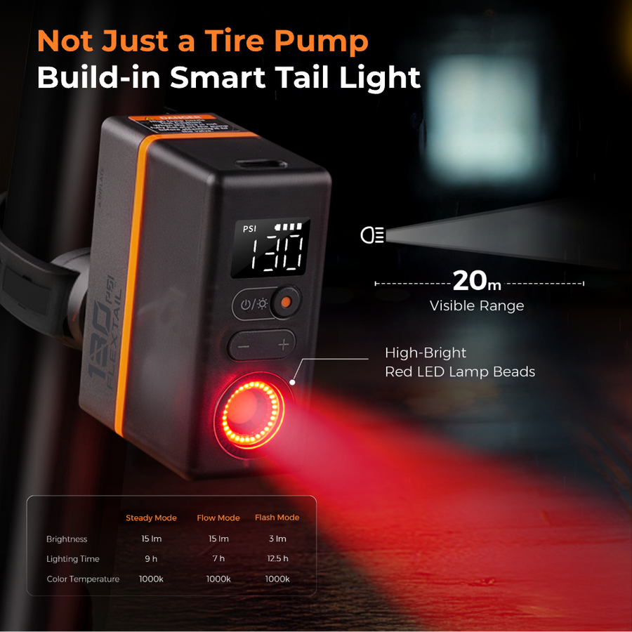 FLEXTAIL TINY TIRE PUMP 200- 130PSI Mini Electric Gauge Pump with Cool Taillight