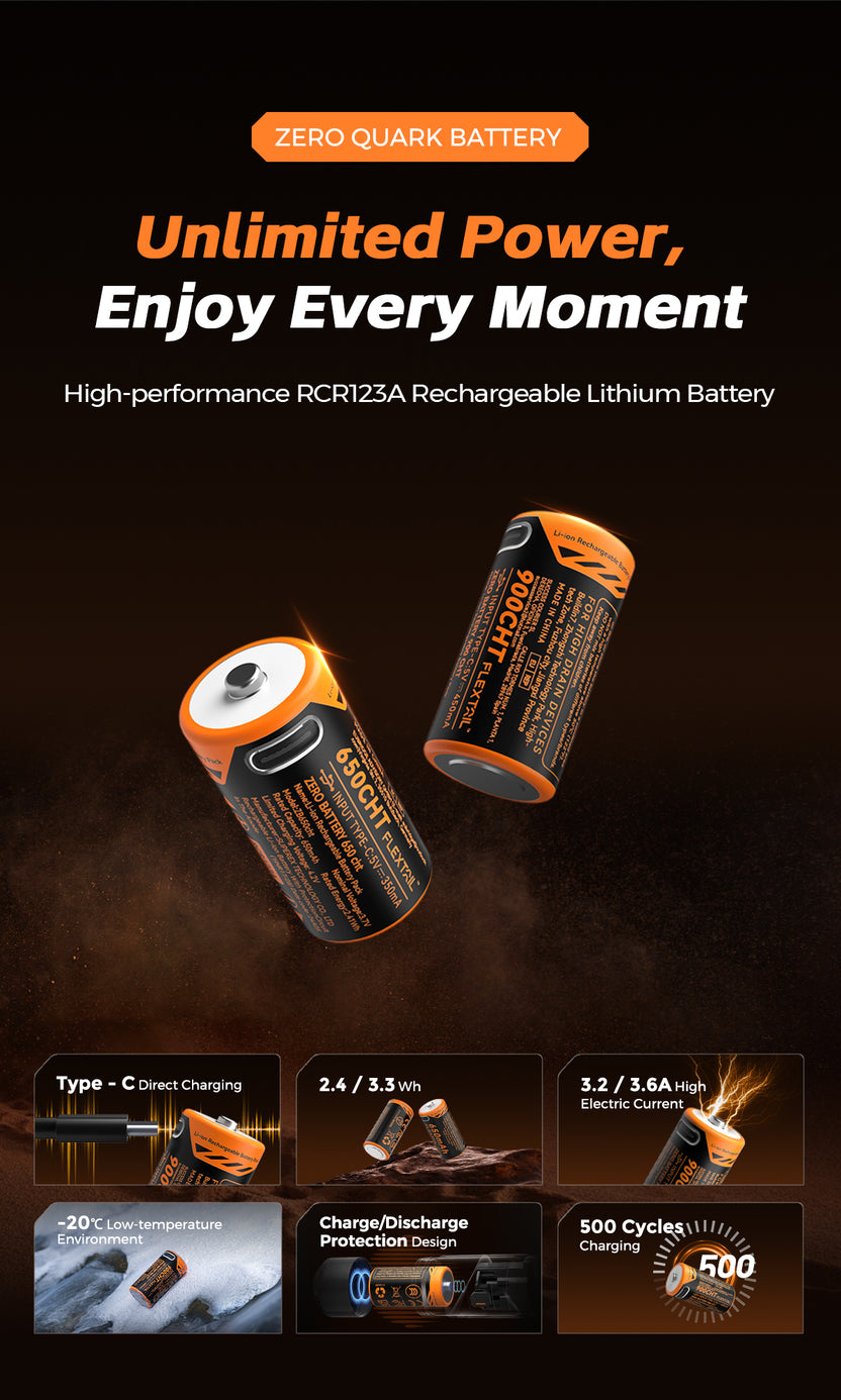 ZERO BATTERY 650CHT | RCR123A Li-ion Battery - Flextail